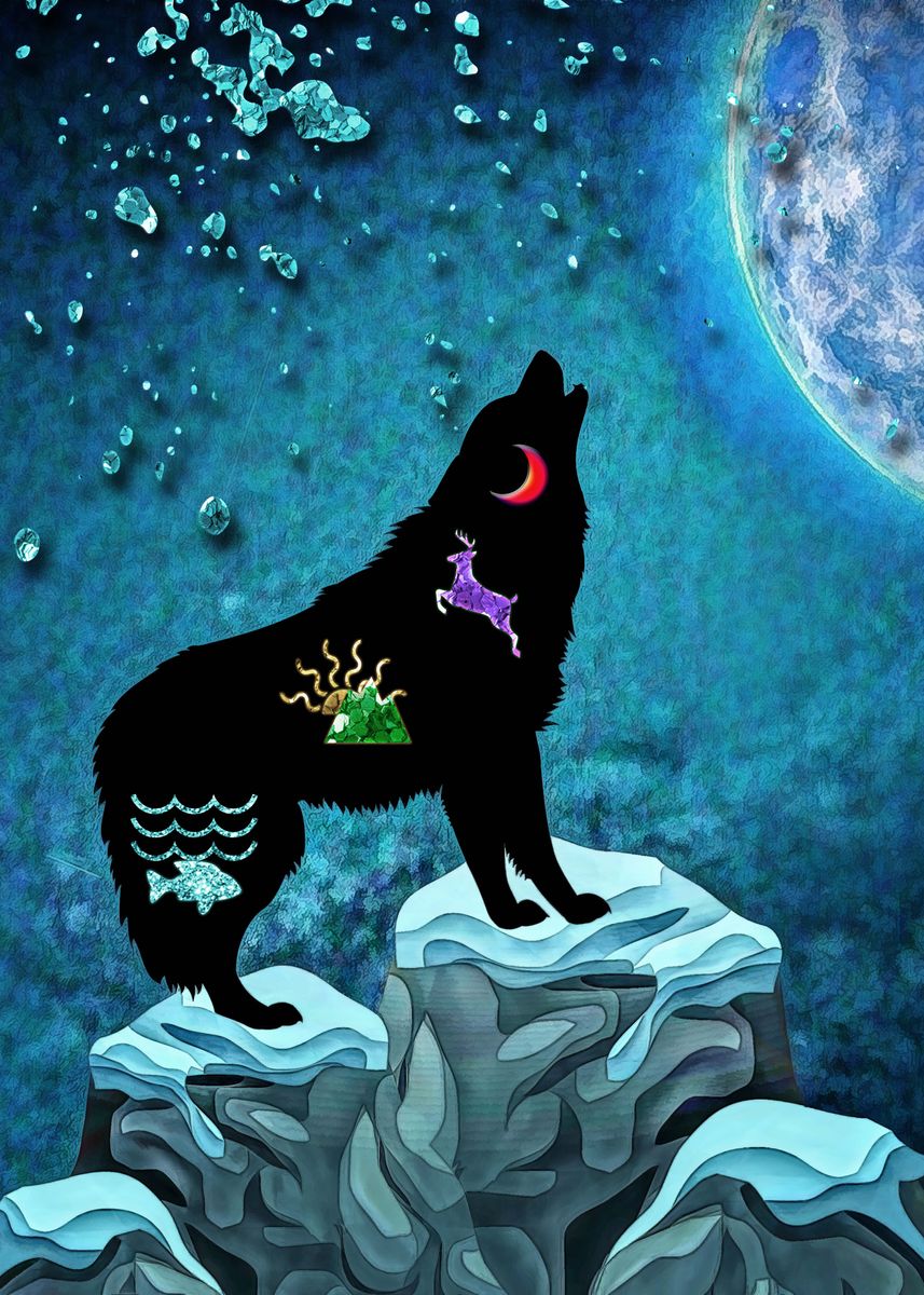 'Cosmic Wolf' Poster, picture, metal print, paint by Robert Mellinkoff | Displate