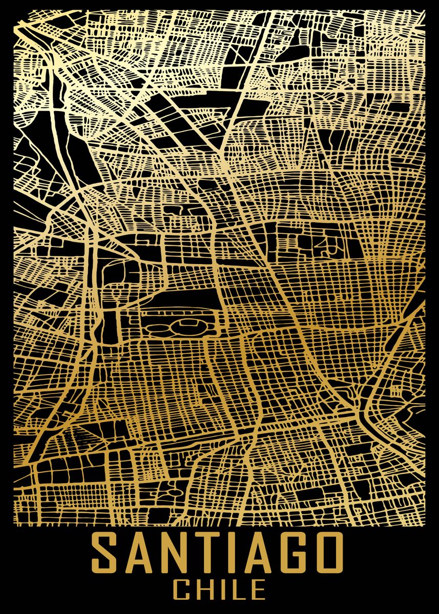 'Santiago Chile City Map' Poster, picture, metal print, paint by ...