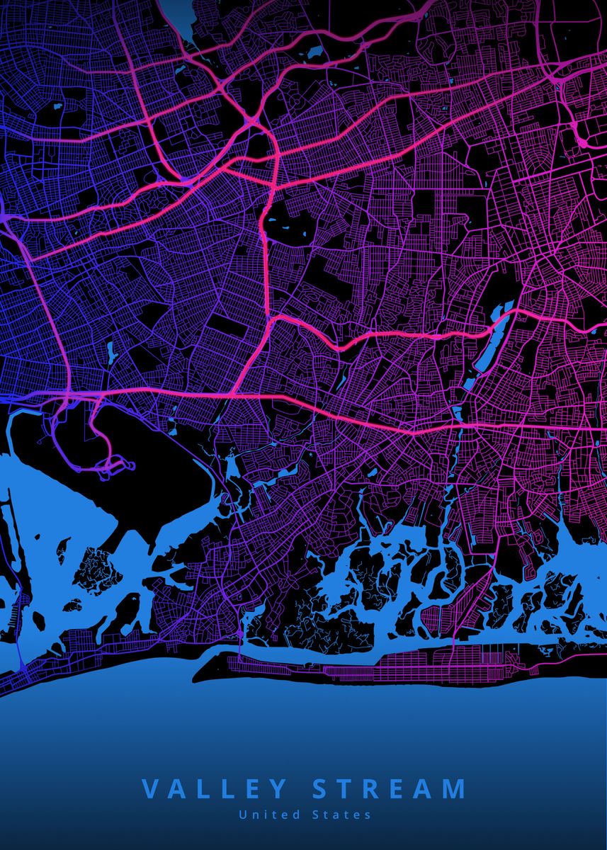 'Valley Stream NY' Poster, picture, metal print, paint by Deeo | Displate