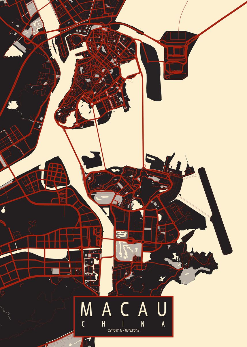 'Macao City Map Vector' Poster, picture, metal print, paint by deMAP Studio | Displate