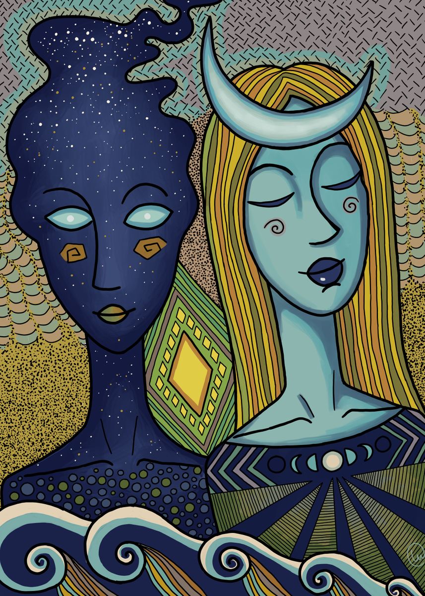 'Moon and Night' Poster, picture, metal print, paint by Lucie Molinari ...