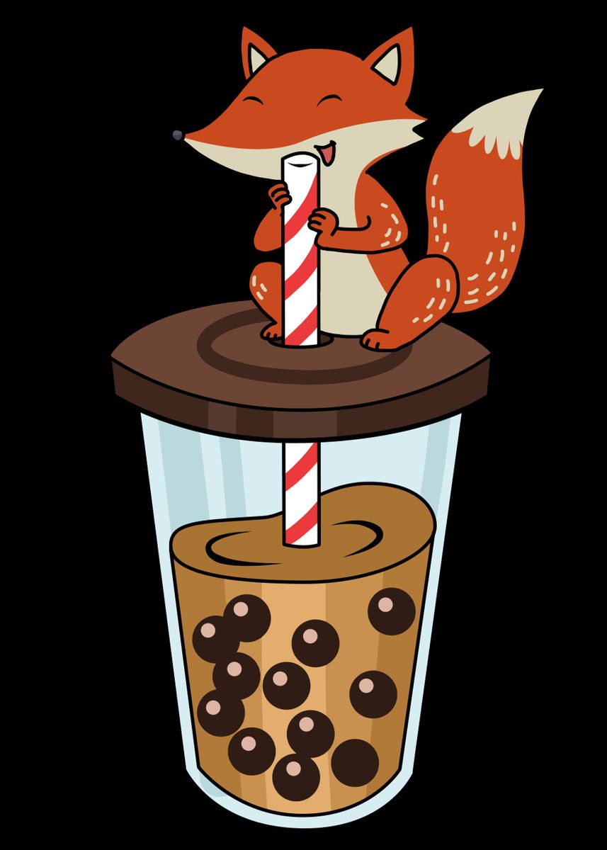 'Bubble Tea Lover Kids Fox' Poster by PangolinArts | Displate