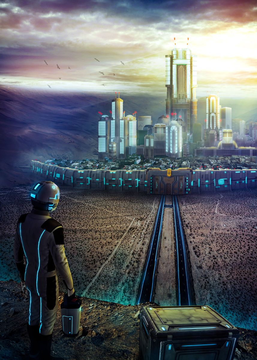 'Futuristic city' Poster, picture, metal print, paint by Whez | Displate