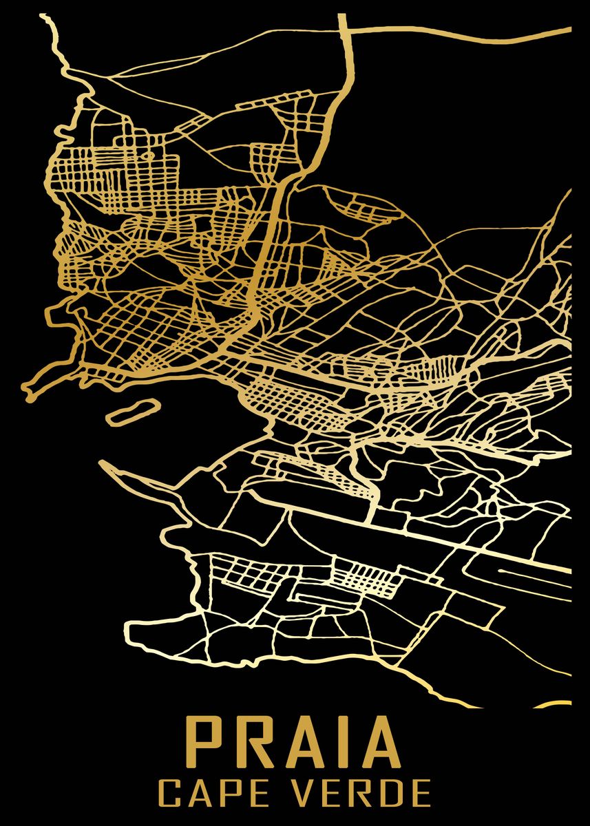 'Praia Cape Verde City Map' Poster, picture, metal print, paint by ...