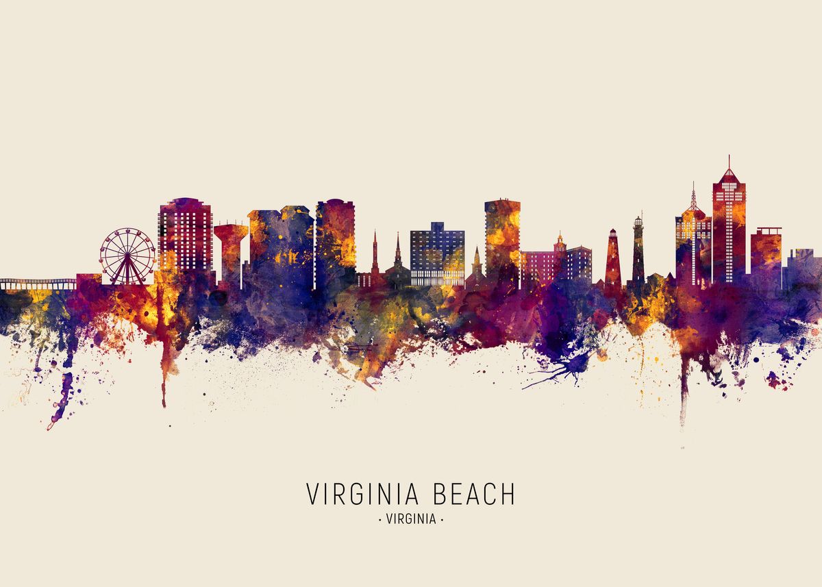 'Virginia Beach Skyline' Poster by Michael Tompsett | Displate