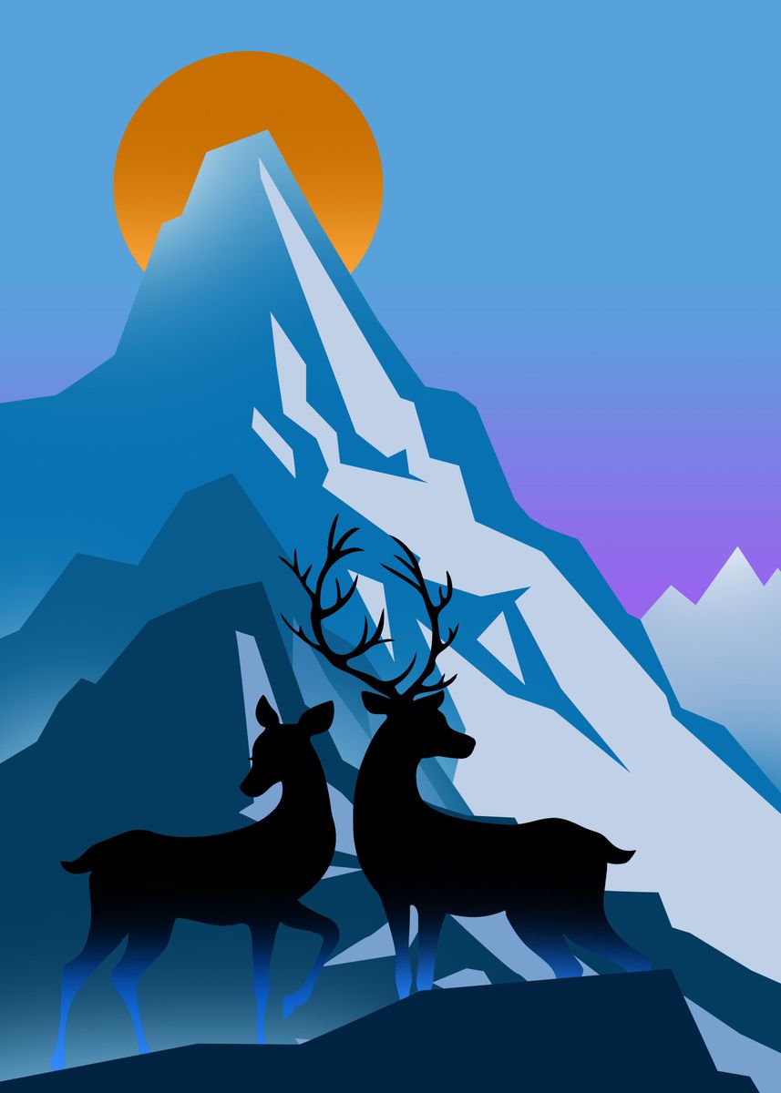 'Double Deer Mountain' Poster, picture, metal print, paint by David ...