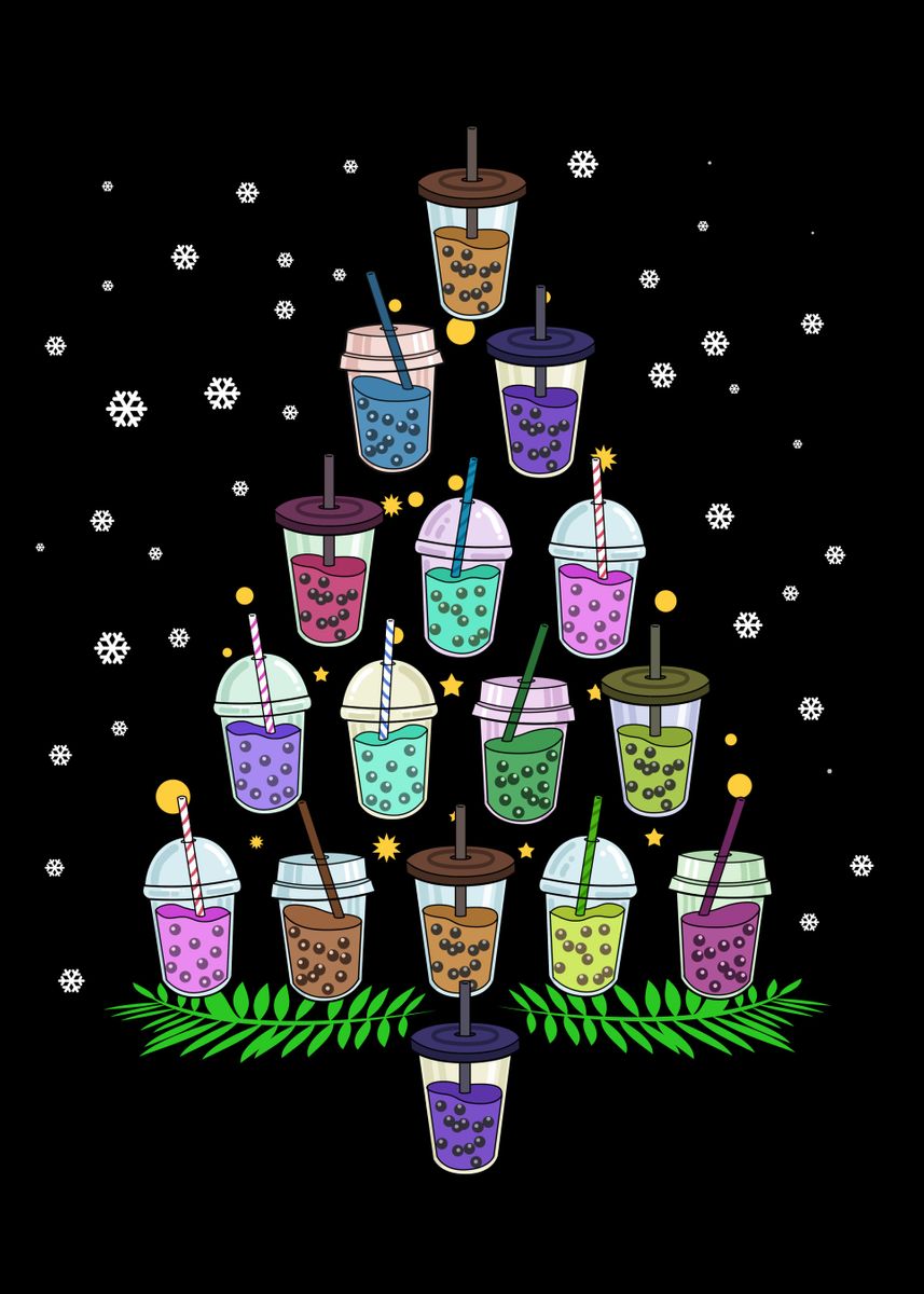 'Christmas Bubble Tea Boba' Poster, picture, metal print, paint by ...