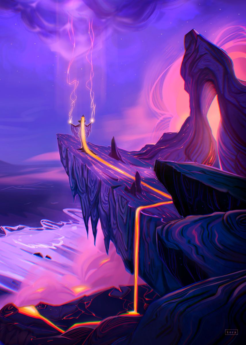 'Pink thunder' Poster, picture, metal print, paint by kora | Displate