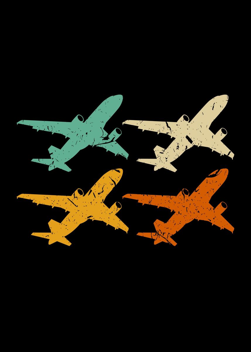 'Retro Airplanes Pilot Gift' Poster, picture, metal print, paint by ...