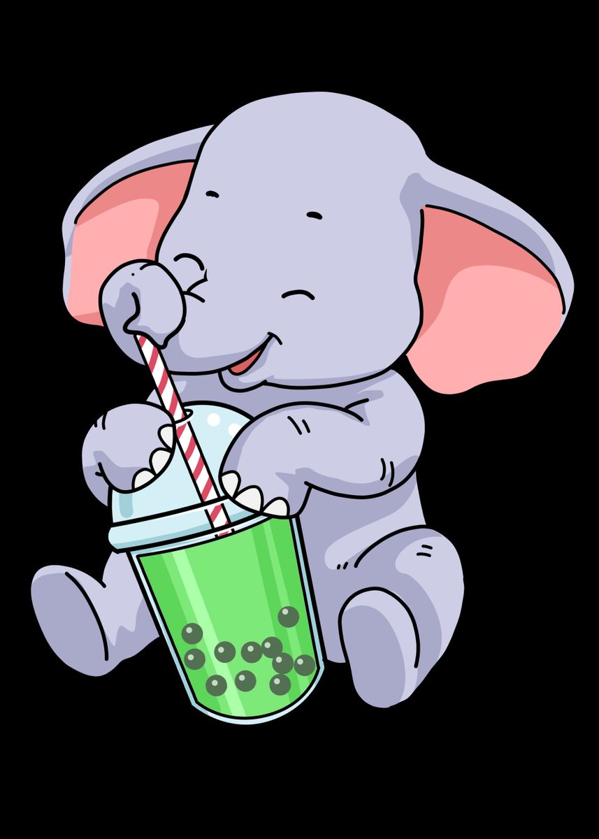 'Elephant Boba Bubble Tea' Poster, picture, metal print, paint by ...