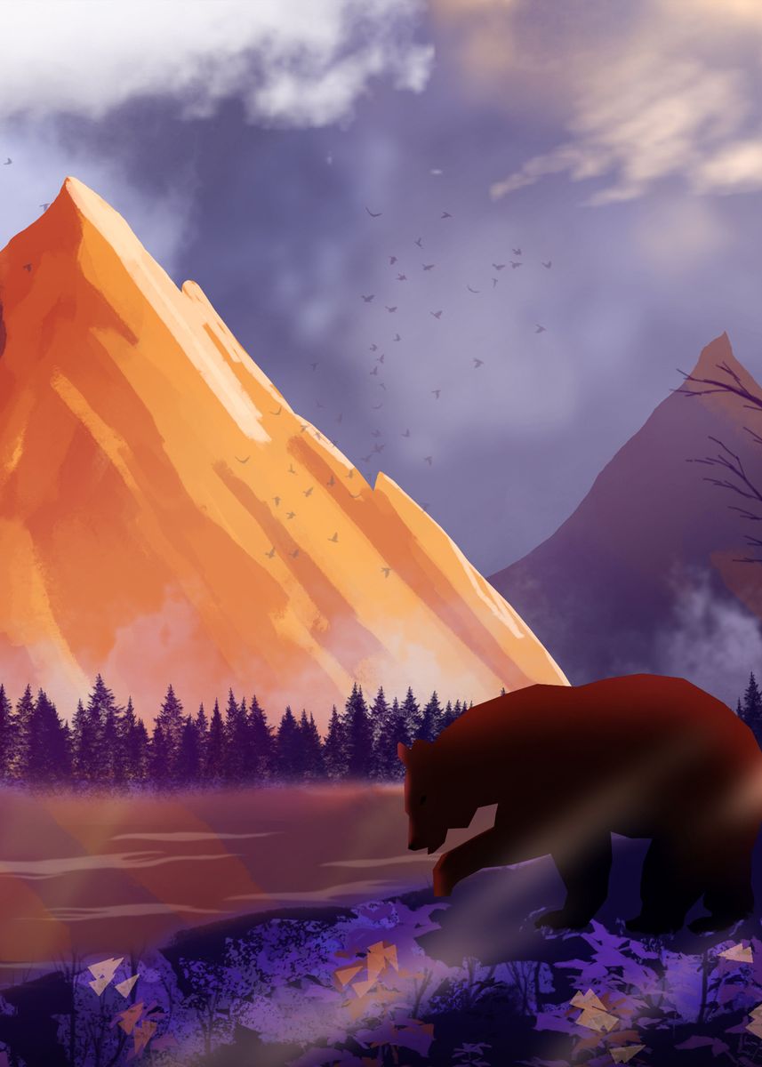 'Lone Bear' Poster, picture, metal print, paint by Carbon Beaver | Displate