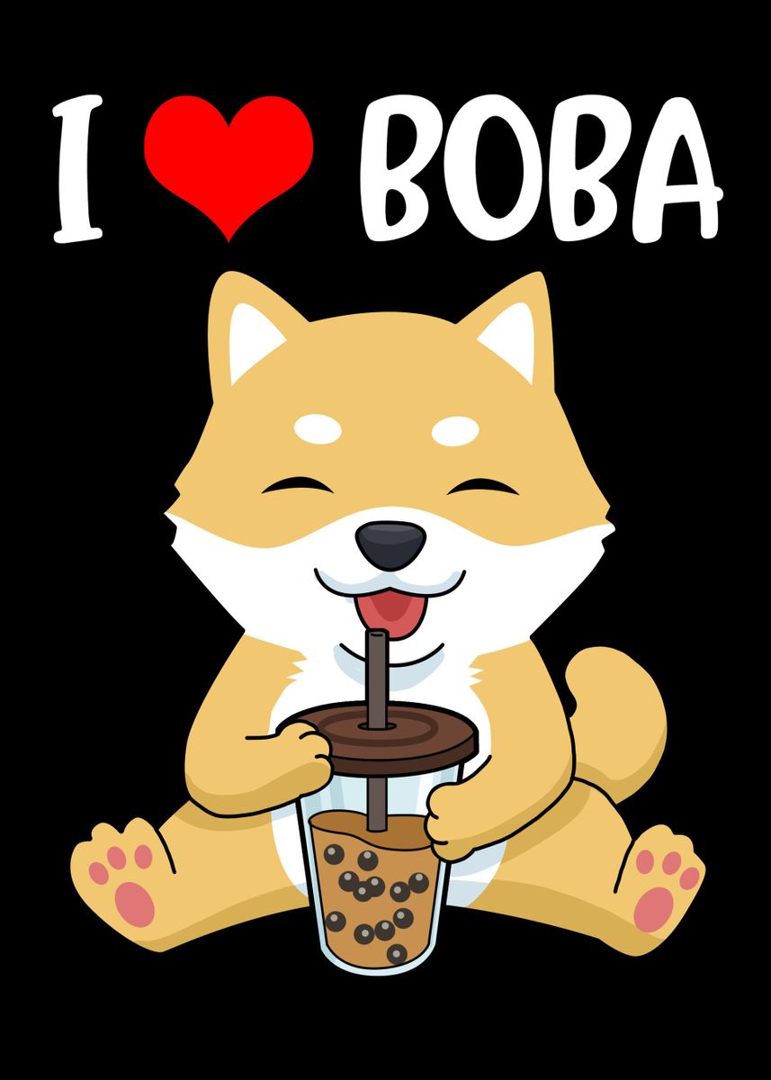 'Shiba Inu Gifts Bubble Tea' Poster, picture, metal print, paint by ...