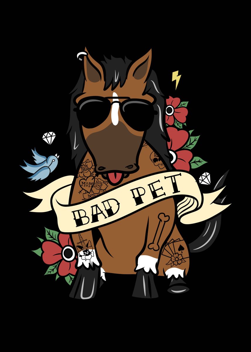 'Horse Bad Pet' Poster, picture, metal print, paint by PetPrints | Displate