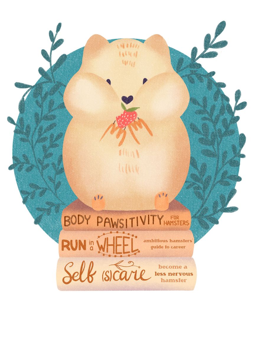 'Hamster on funny book pile' Poster by Anastasia Kuprina | Displate