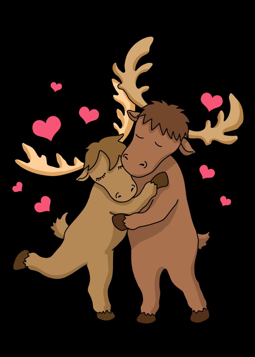 'Love Moose Valentines Day' Poster, picture, metal print, paint by ...