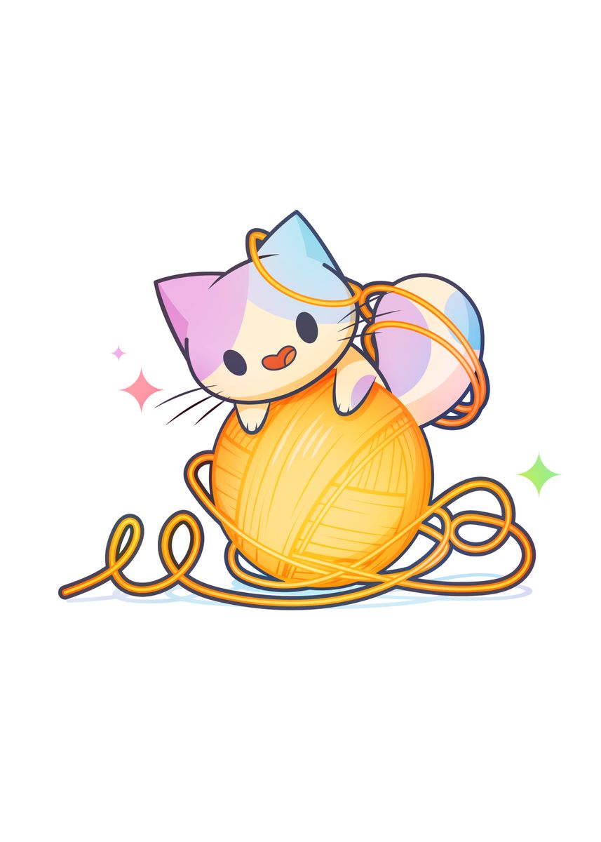 'Yarn Cat' Poster, picture, metal print, paint by Everything A Cat ...