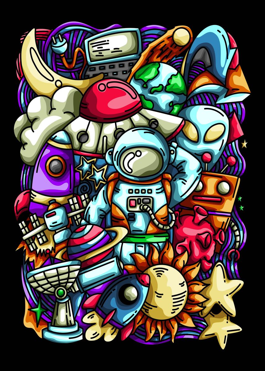 'Doodle Astronaut' Poster, picture, metal print, paint by fay list.art ...