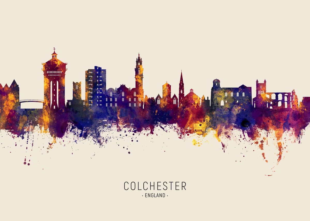 'Colchester Skyline England' Poster by Michael Tompsett | Displate