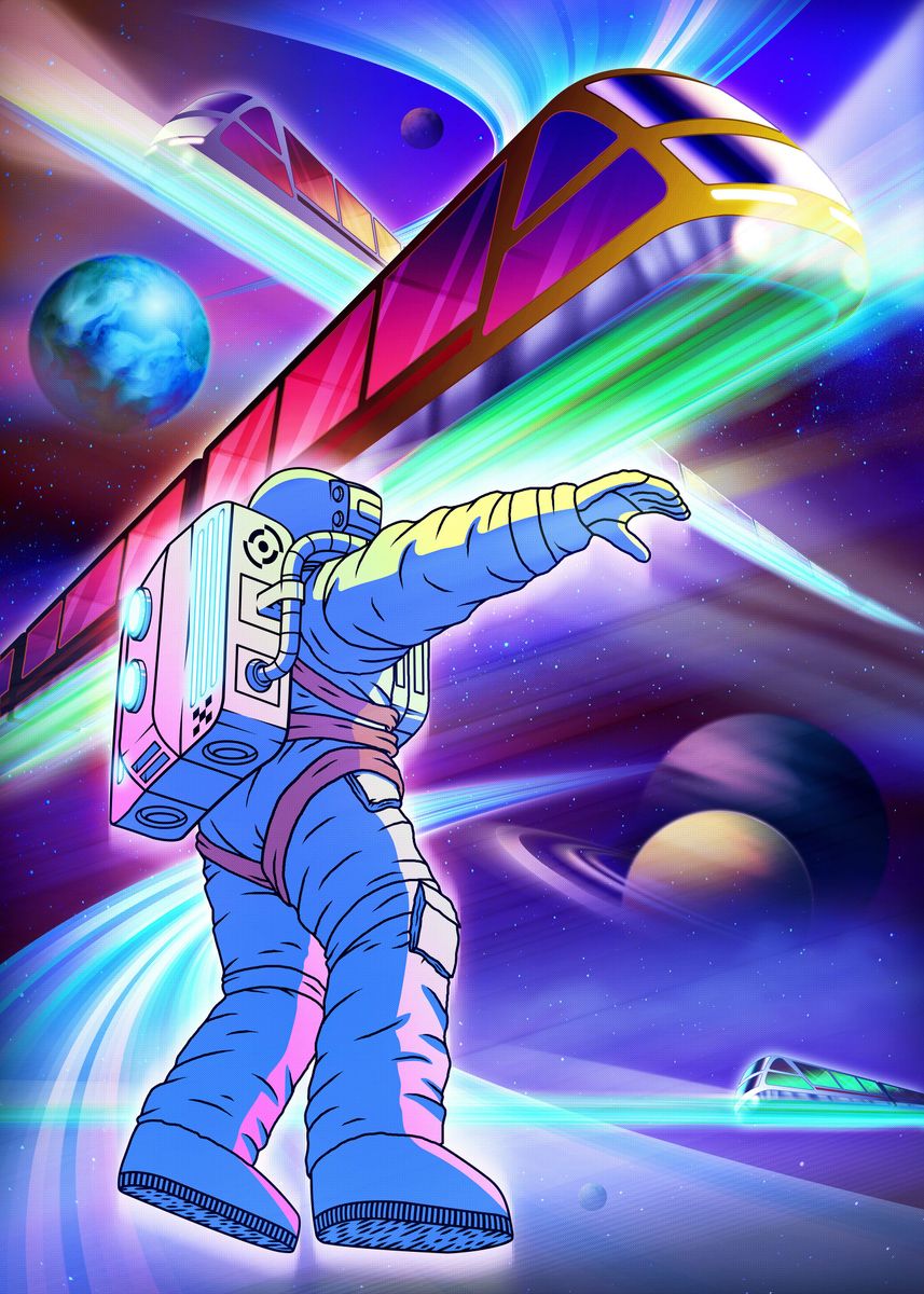 'Space Train Traveler' Poster, picture, metal print, paint by Navin ...