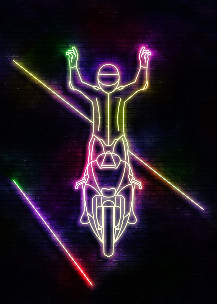 'neon motor celebration' Poster, picture, metal print, paint by Izmo ...