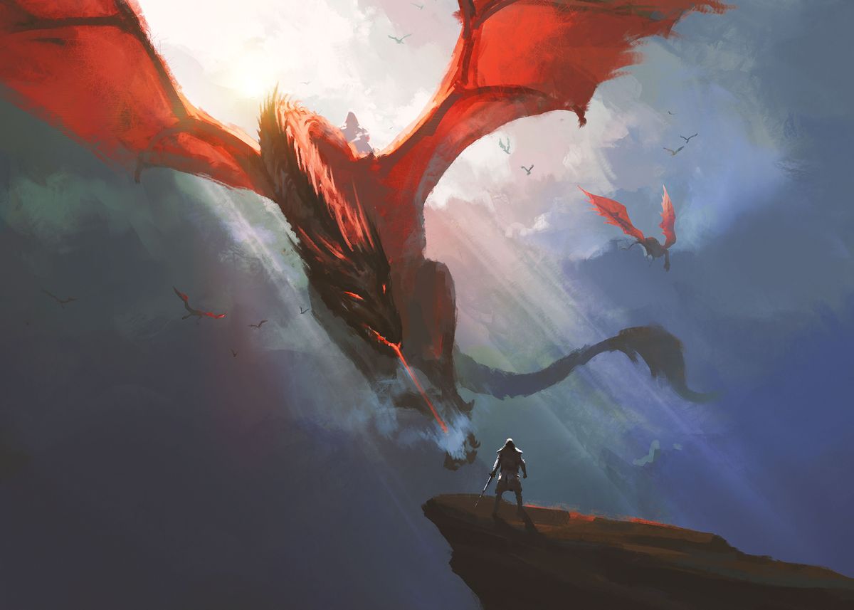 'epic red dragon art' Poster by Nabila Art | Displate