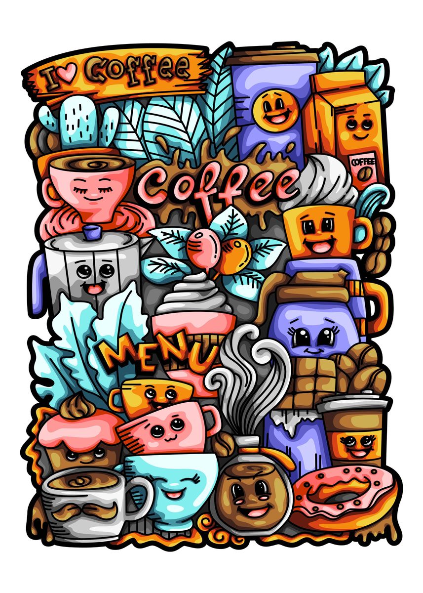 'doodle coffee' Poster, picture, metal print, paint by fay list.art ...
