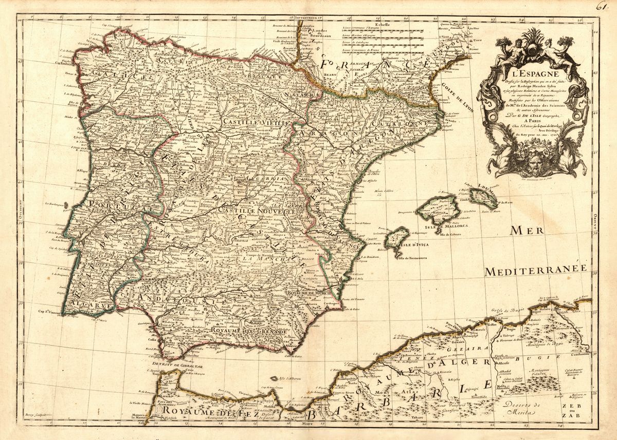 'Spain Portugal Old Map' Poster by REAL VINTAGE | Displate
