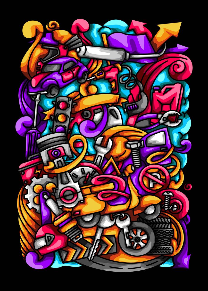 'workshop doodle' Poster, picture, metal print, paint by fay list.art ...