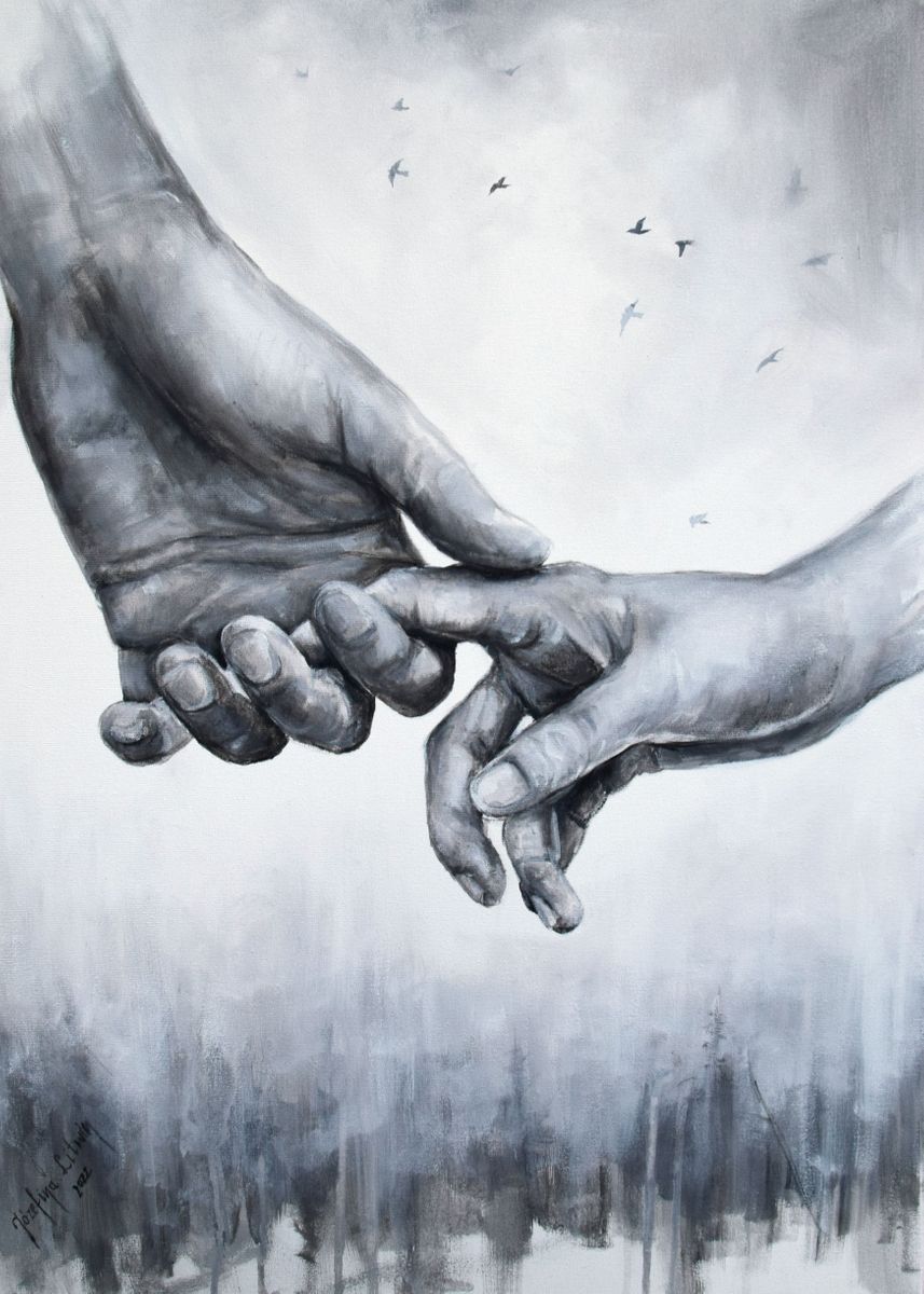 'Together art holding hands' Poster, picture, metal print, paint by ...