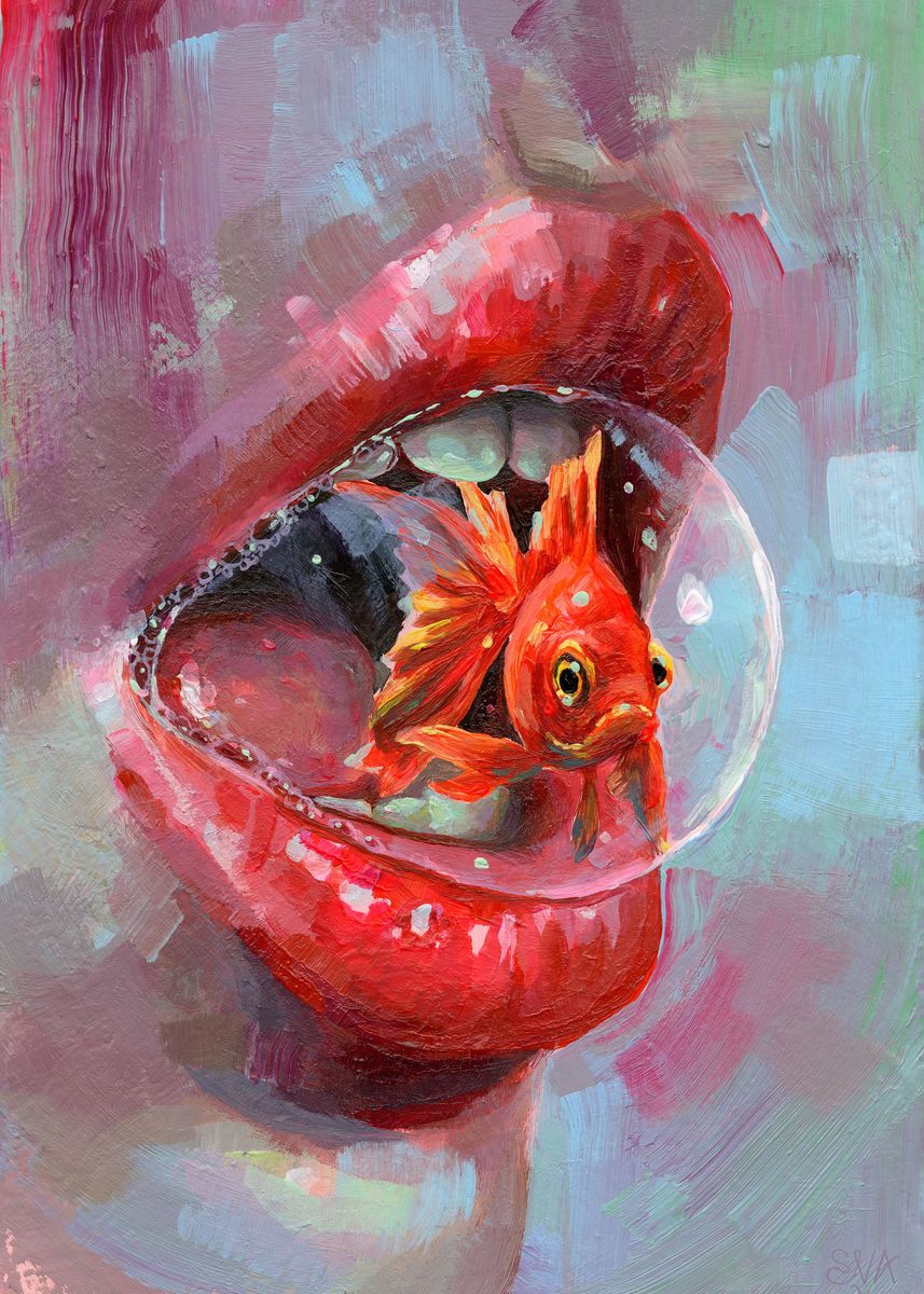 'Inner Fish' Poster, picture, metal print, paint by Eva Gamayun | Displate