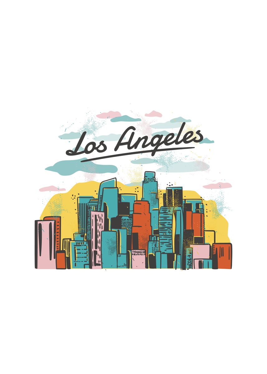 'Retro Los Angeles skyline' Poster, picture, metal print, paint by ...