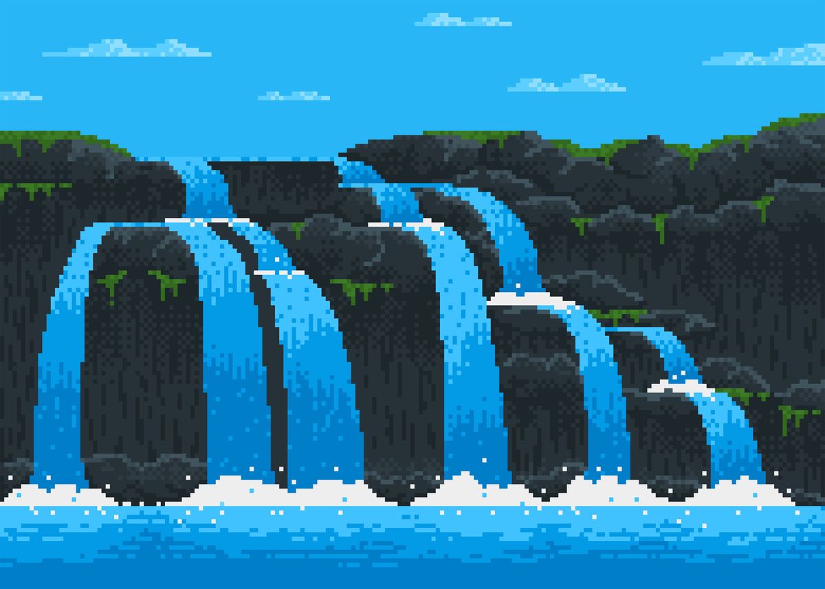 'pixel art waterfall' Poster by 80s Retro | Displate