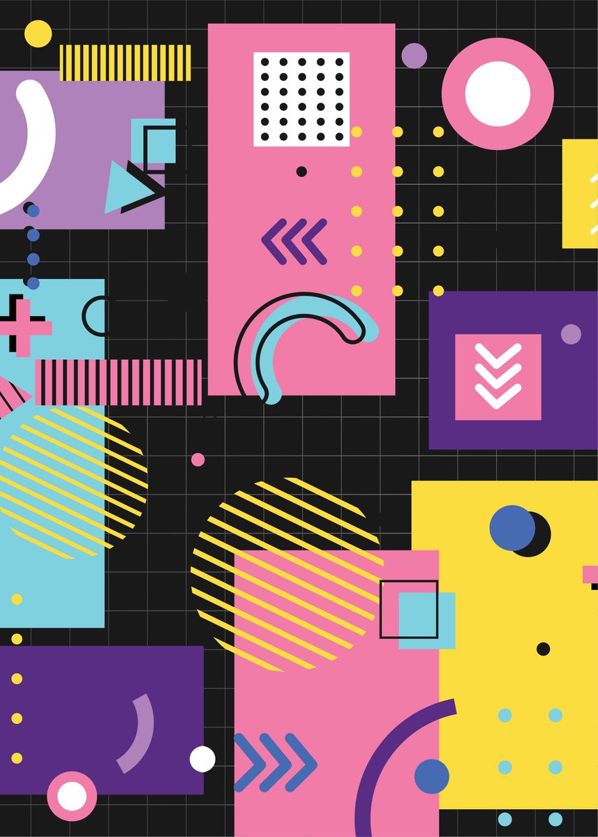 'Black Synthwave Memphis' Poster, picture, metal print, paint by EDM ...