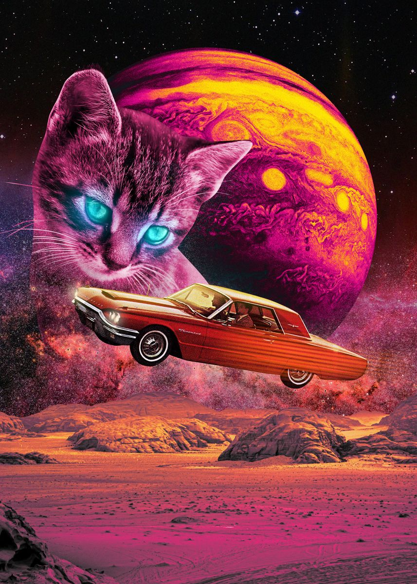 'Cat and A Car' Poster, picture, metal print, paint by Ishan Mishra ...