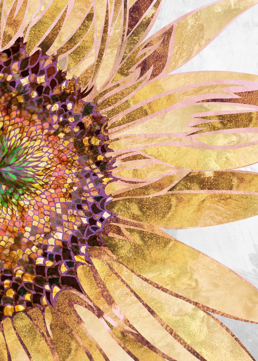 'Metallic Gold Sunflower' Poster, picture, metal print, paint by Sarah ...
