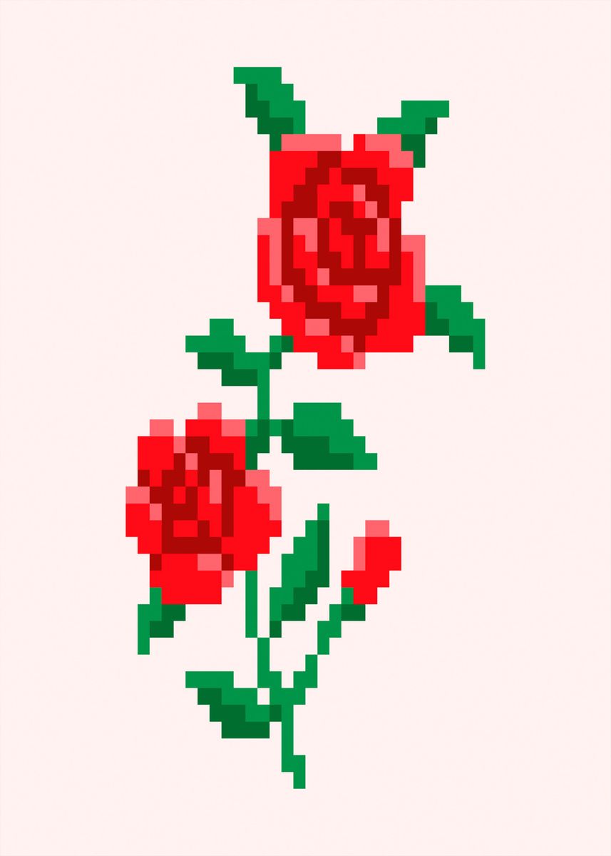 'Pixel art red rose' Poster, picture, metal print, paint by 80s Retro ...