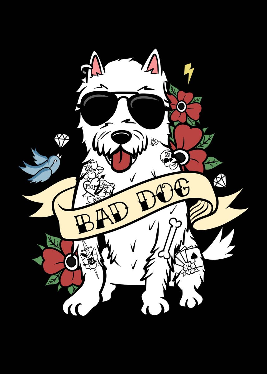'Westie Bad Dog ' Poster, picture, metal print, paint by PetPrints | Displate