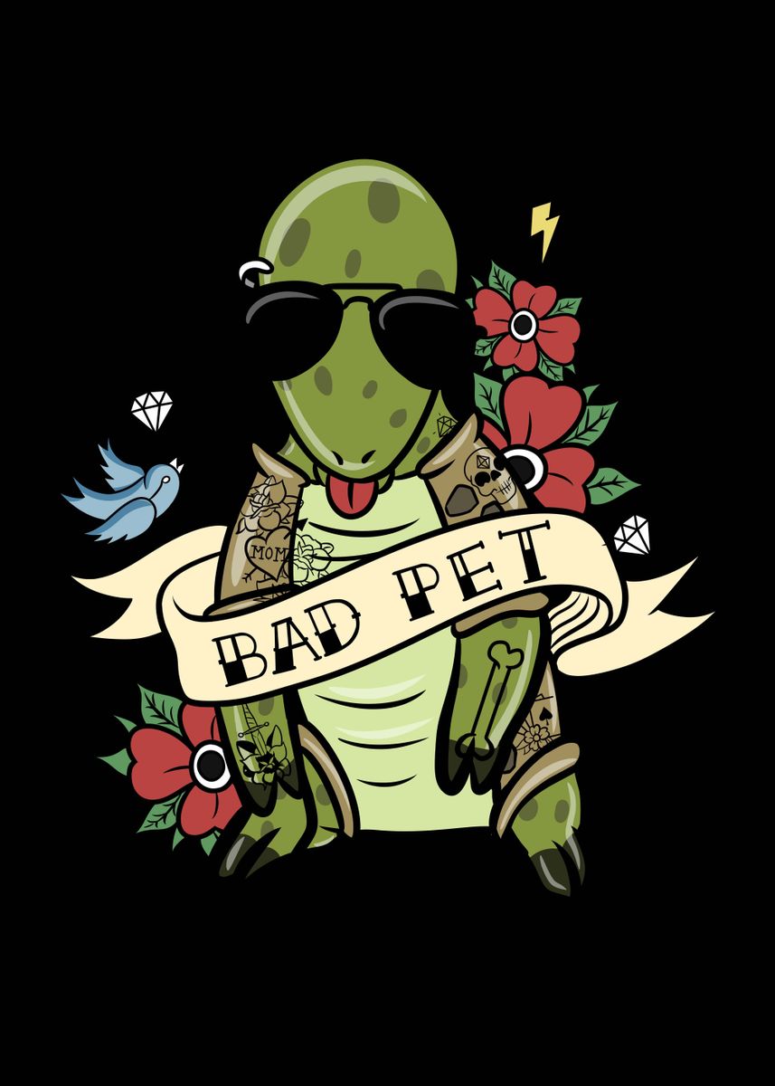 'Tortoise Bad Pet' Poster, picture, metal print, paint by PetPrints ...