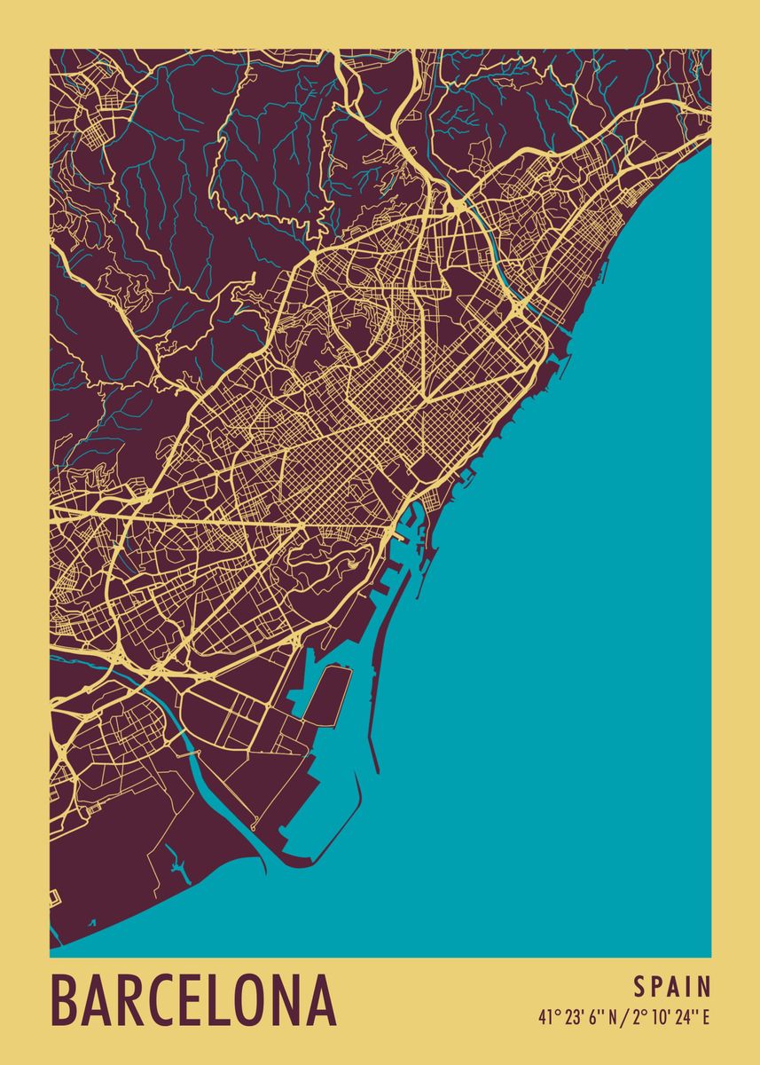 'Barcelona Map' Poster, picture, metal print, paint by Miracle Studio ...