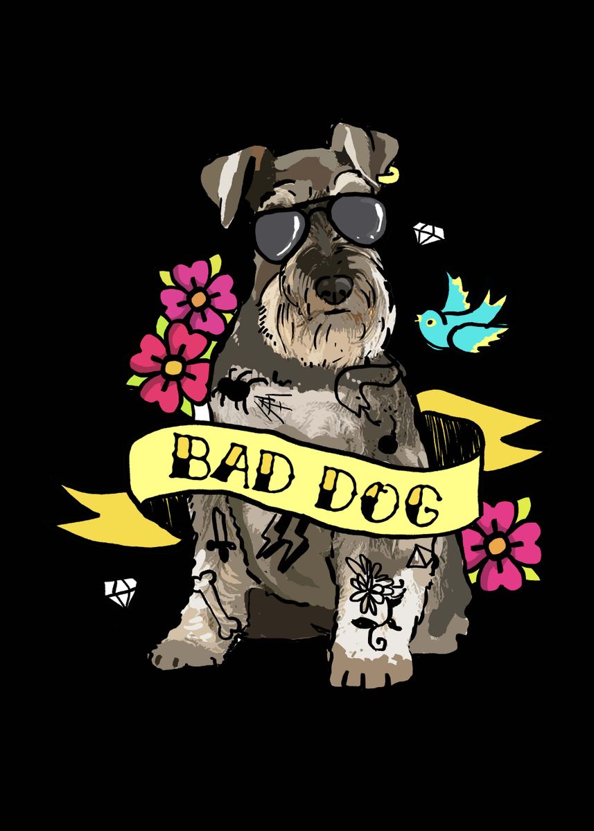 'Schnauzer Bad Dog ' Poster, picture, metal print, paint by PetPrints | Displate