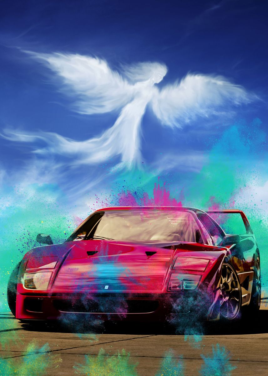 'Neon Car Ferrari f40' Poster, picture, metal print, paint by lia ...