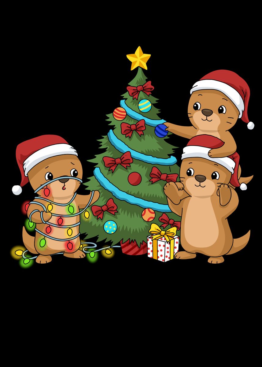 'Christmas Tree Otter Kids' Poster by PangolinArts | Displate