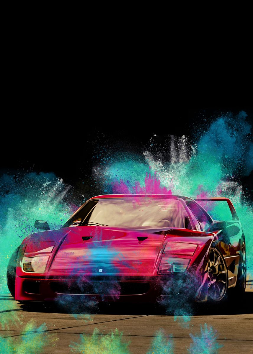 'Neon Car Ferrari f40' Poster by lia blazienqi | Displate
