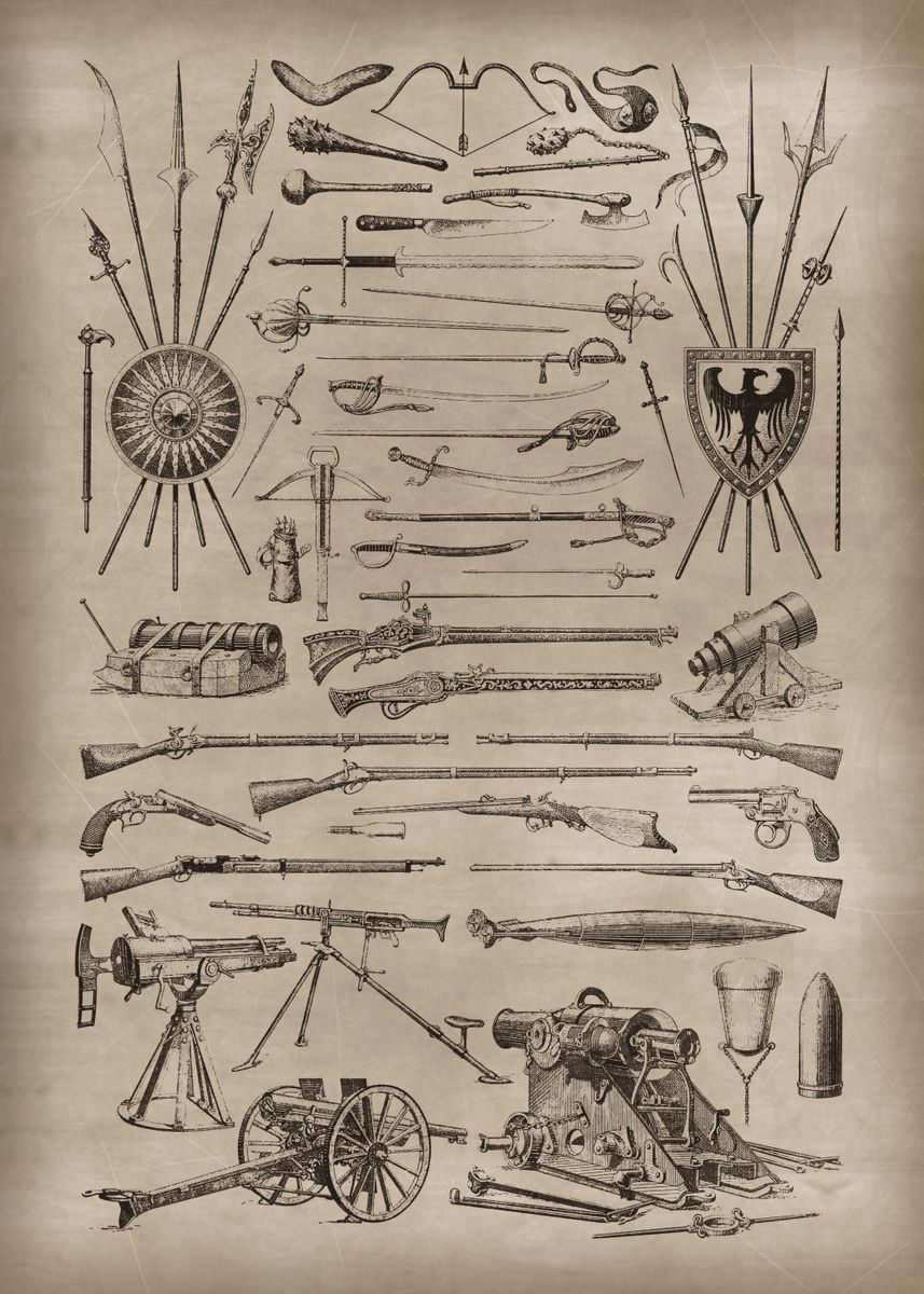 'Vintage Arms and Weapons' Poster, picture, metal print, paint by ...