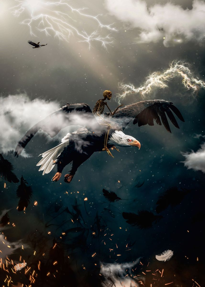 'Skeleton demon on eagle' Poster, picture, metal print, paint by Gen Z ...