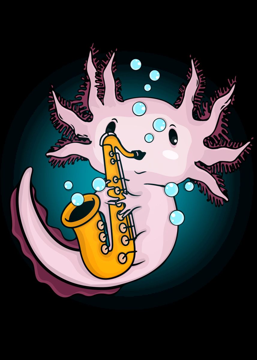 'Saxophone Jazz Axolotl' Poster by PangolinArts | Displate