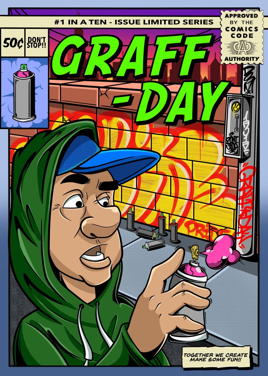 'Graff Day' Poster, picture, metal print, paint by Bomb Spray | Displate