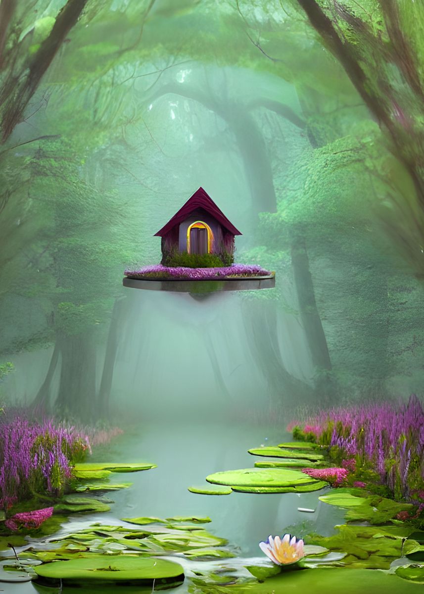 'Magic Floating Cottage' Poster, picture, metal print, paint by 6 ...