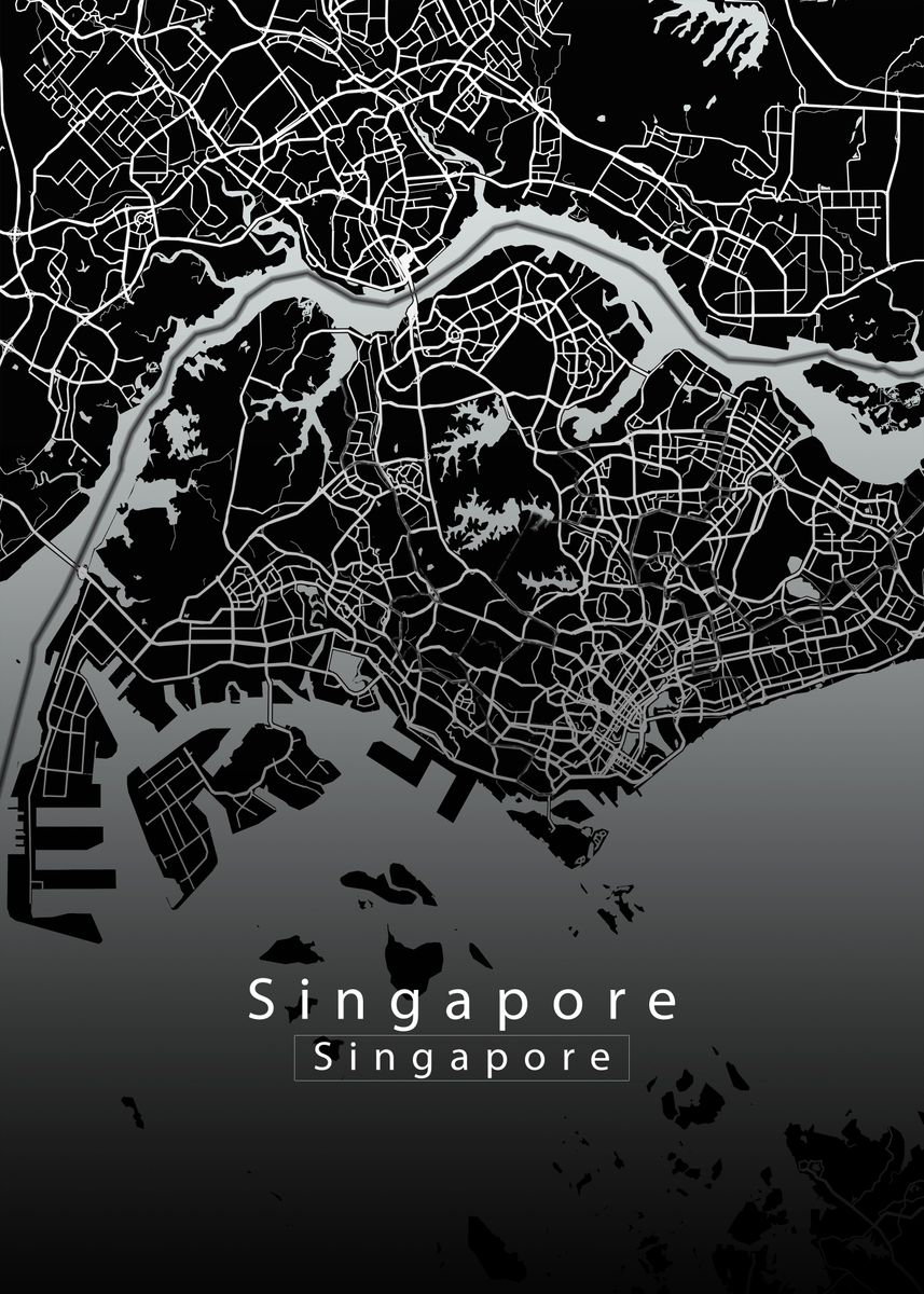 'Singapore City Map' Poster, picture, metal print, paint by Robin Niemczyk | Displate