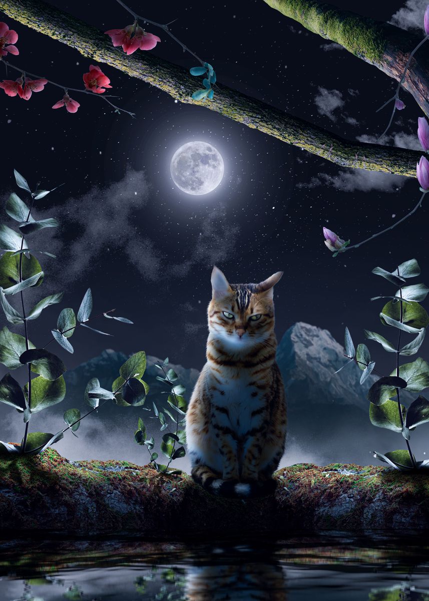 'Nature Cat' Poster by Miguel Russi | Displate